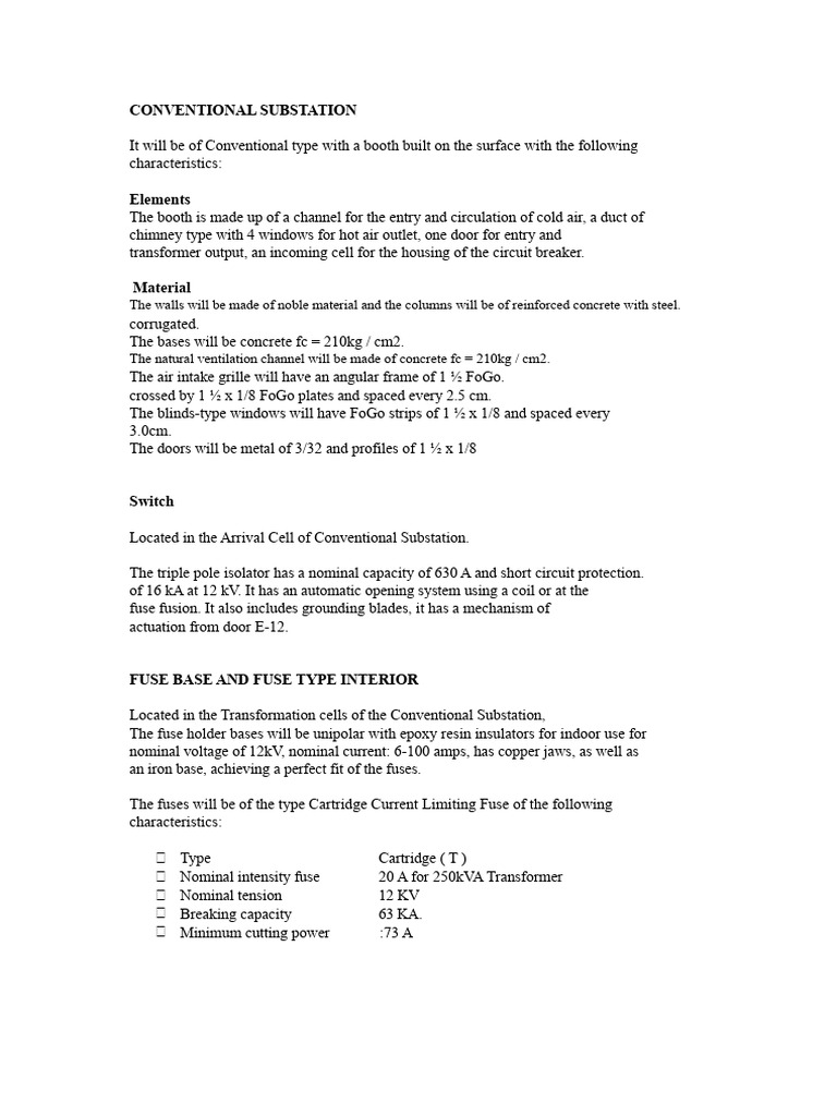 Conventional Substation Specifications | PDF