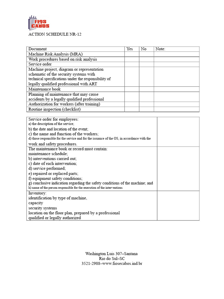 Action Schedule NR12 | PDF | Switch | Electrical Wiring