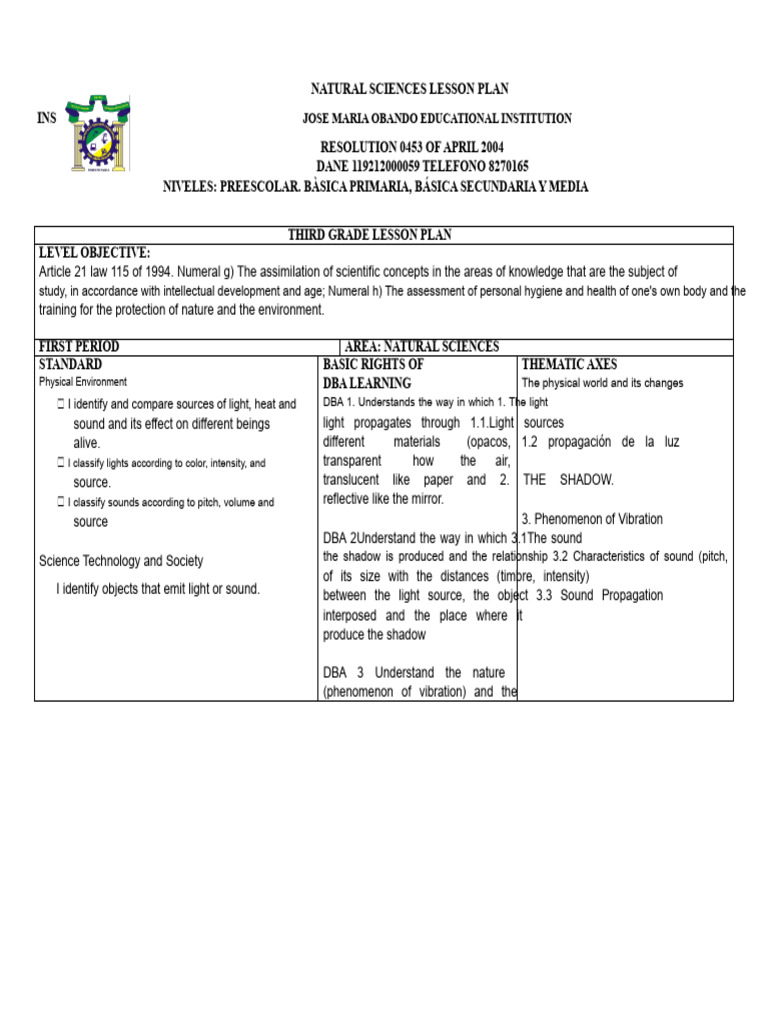 Natural Sciences Lesson Plan for Grades 3-9 | PDF | Ecosystem | Sound