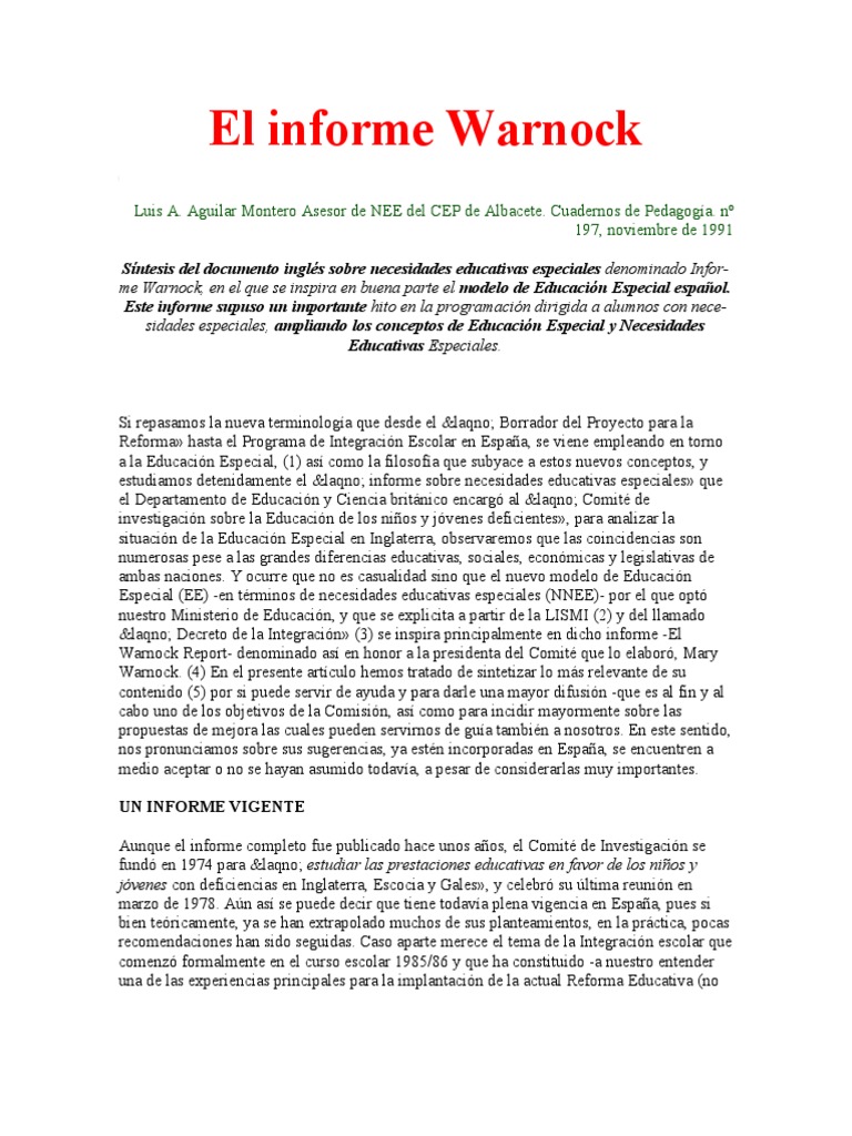 El Informe Warnock | PDF | Educación especial | Maestros