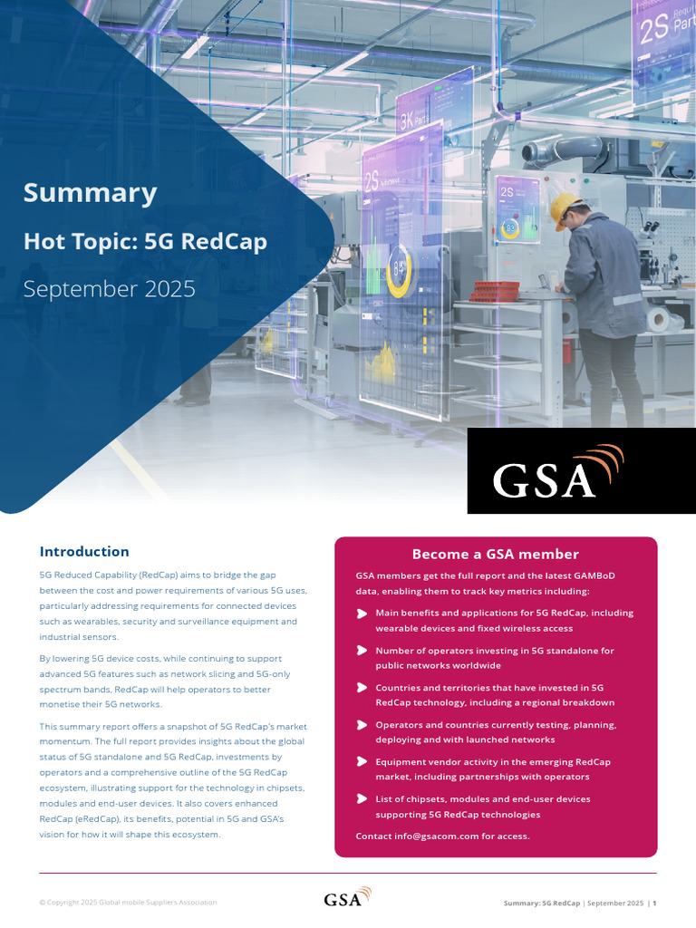GSA-Hot Topic 5G RedCap September 2025 Summary | PDF ...