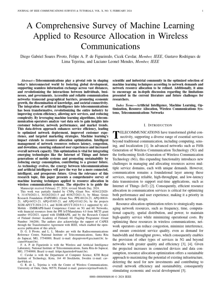 A Comprehensive Survey of Machine Learning Applied To Resource Allocation in Wireless ...