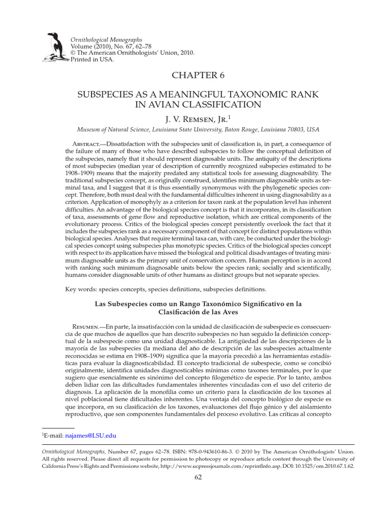 Chapter 6 SUBSPECIES AS A MEANINGFUL TAXONOMIC RANK IN AVIAN ...