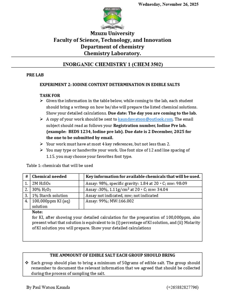 Iodine Content Lab Prep for Edible Salts | PDF
