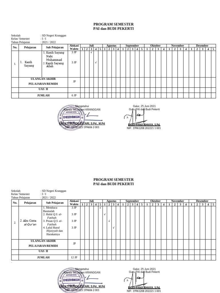Prosem 2021-2022 Ganjil | PDF