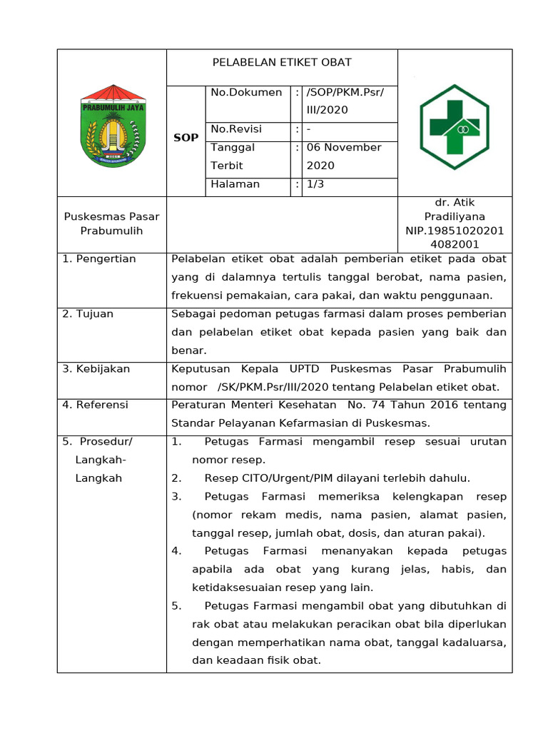 Sop Pelabelan Etiket Obat | PDF