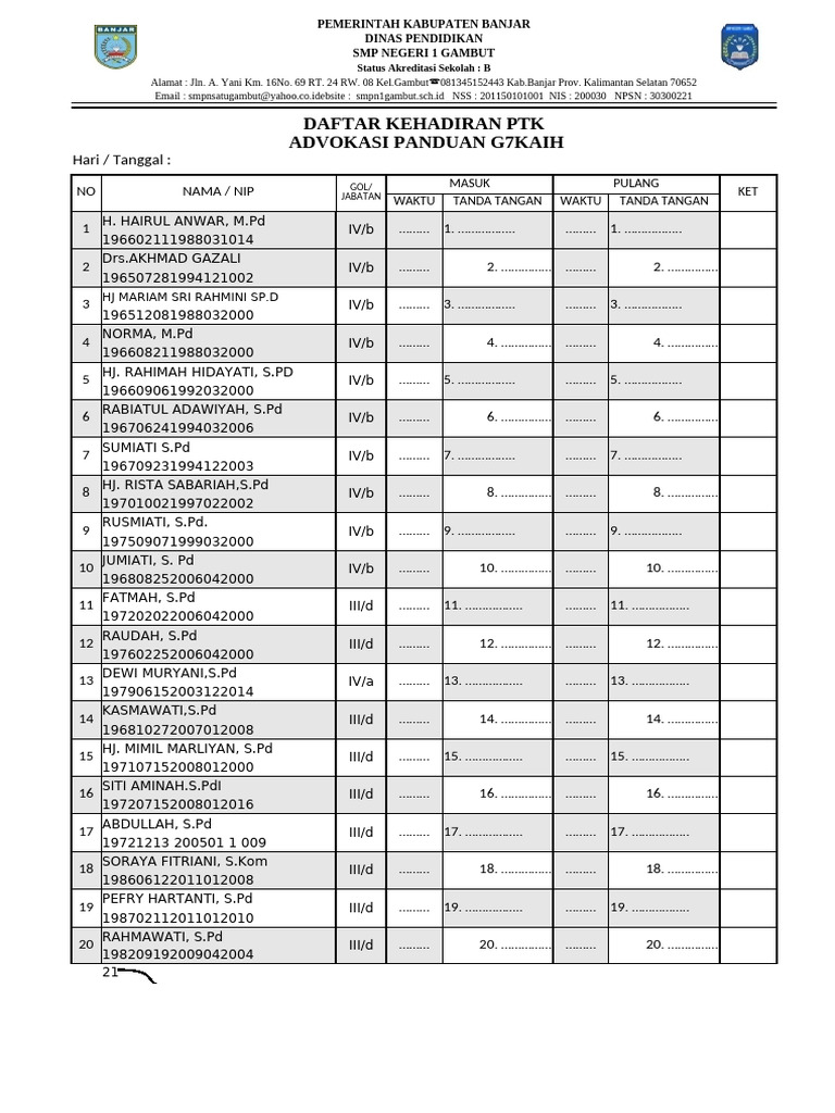 Daftar Hadir Kegiatan Orientasi Uks Siap Print | PDF
