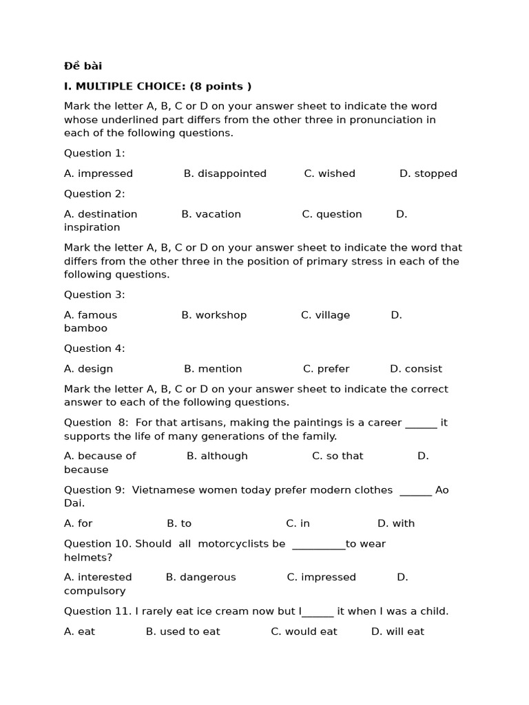 English Language Test Questions | PDF | Jeans