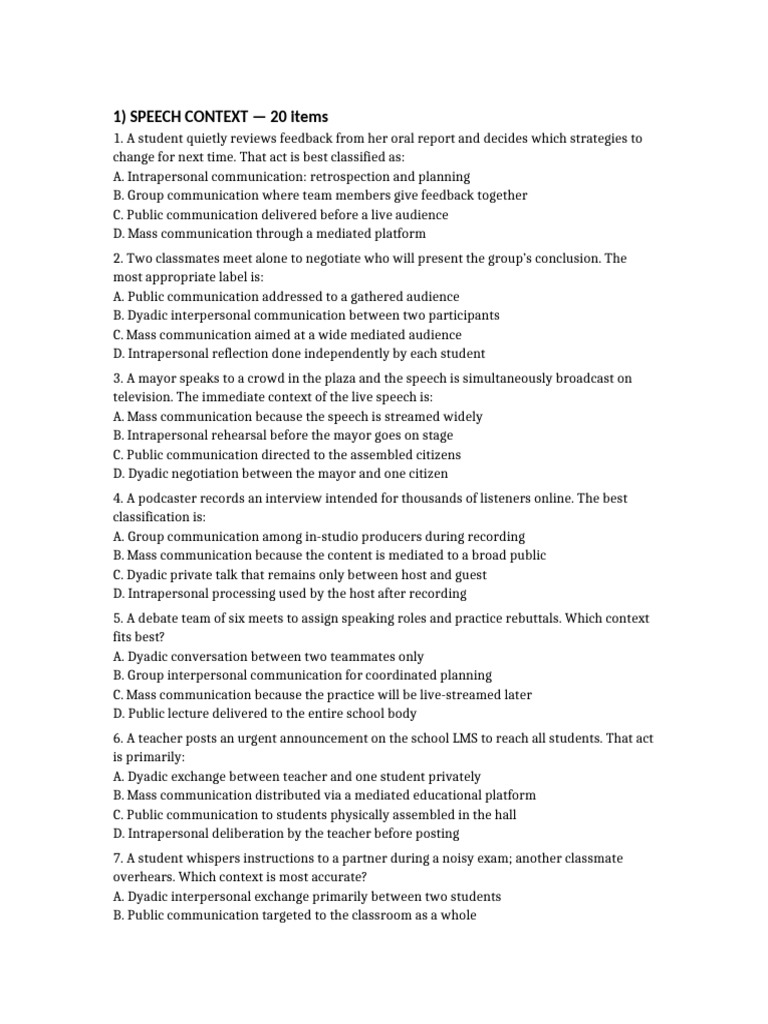 Communication Context Quiz and Answers | PDF | Communication ...