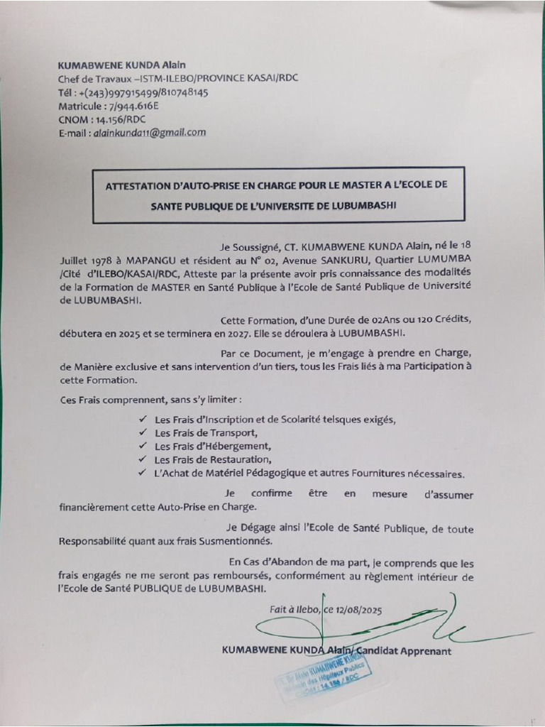 Attestation d'Auto-PEC DR Alain | PDF