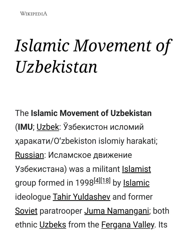 Islamic Movement of Uzbekistan - Wikipedia | PDF | Islamism