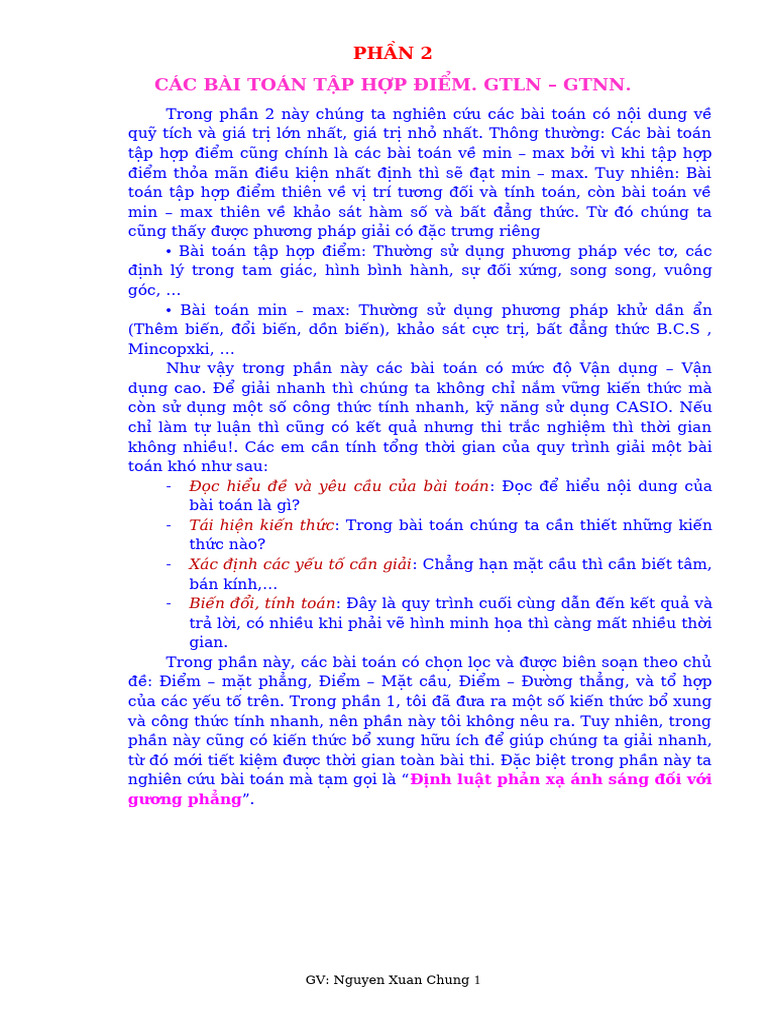 Cac Bai Toan Chon Loc Trong He Toa Do Oxyz Phan 2 Nguyen Xuan Chung | PDF