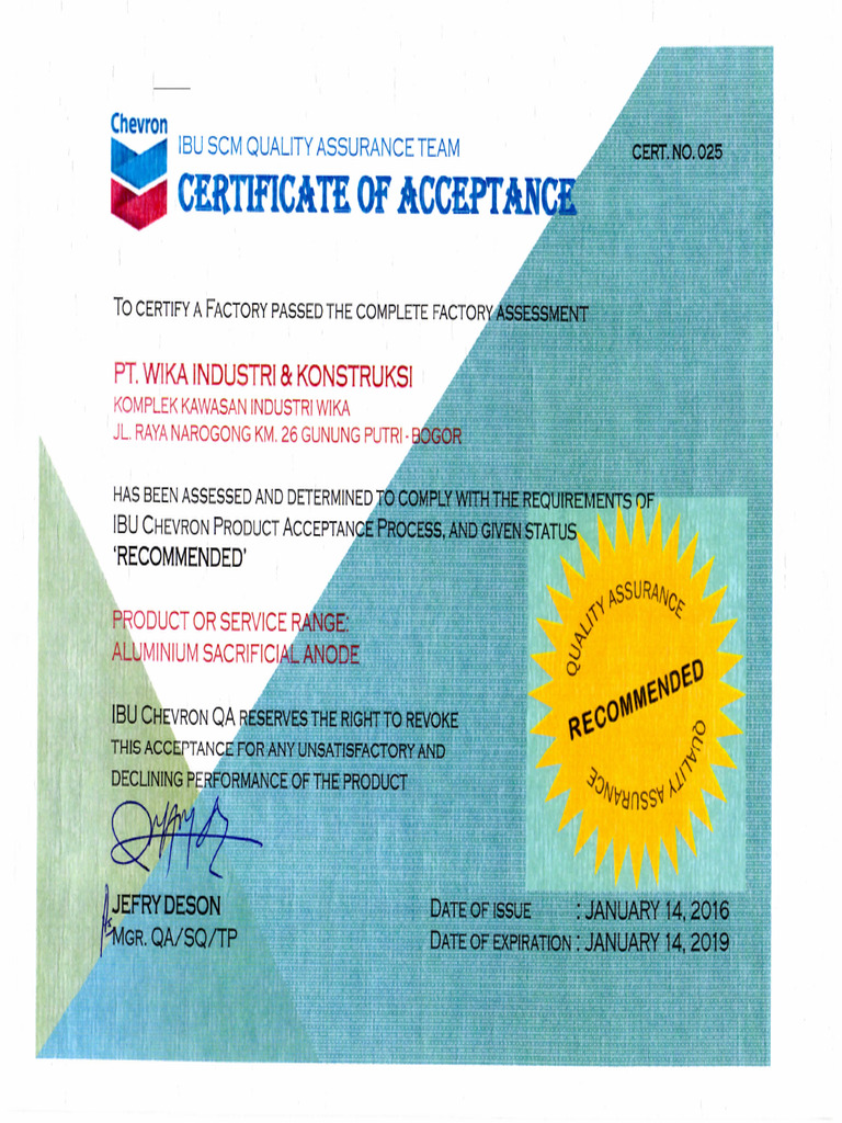 Certificate of Acceptance | PDF