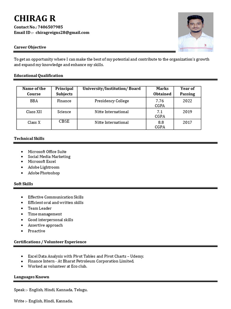BBA Graduate with Finance Skills & Experience | PDF