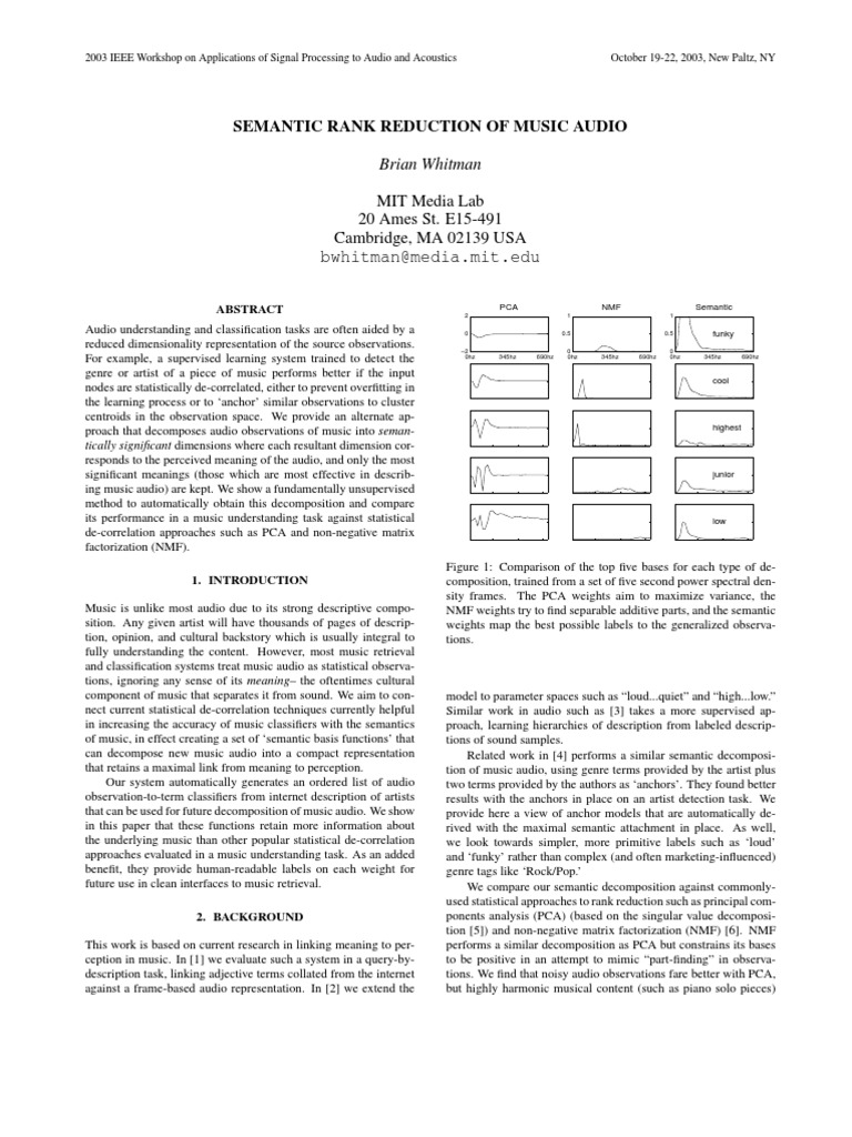 Semantic Rank Reduction in Music Audio | PDF | Principal Component ...