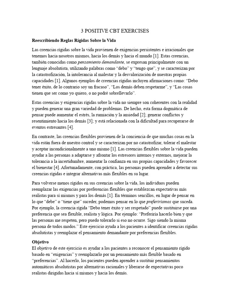 3 Positive CBT Exercises Español | PDF | Pensamiento | Sabiduría