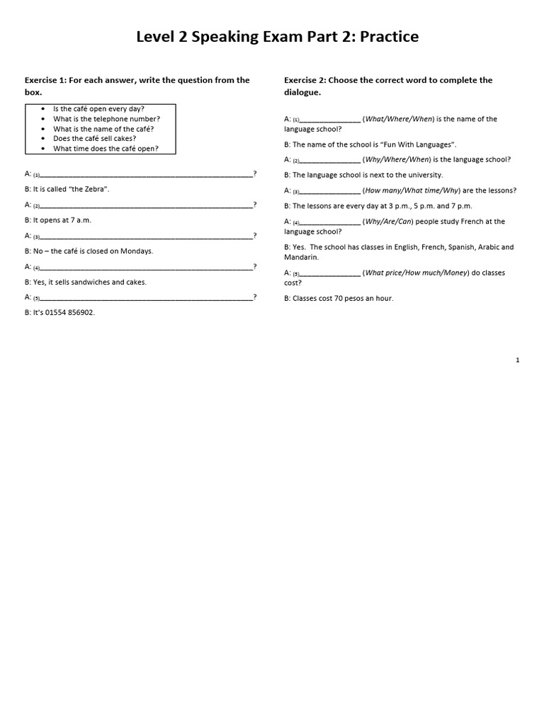 Level 2 Parcial 3 Speaking Part 2 Practice Exercises January 2025 | PDF