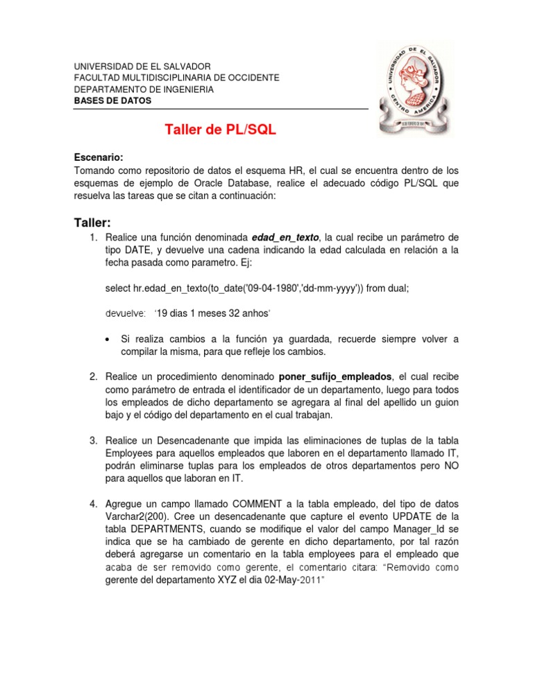 Tema 10. Taller PL SQL | PDF