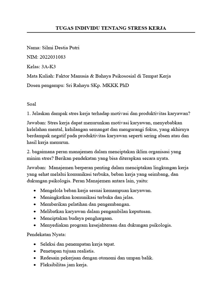 Silmi Destia Tugas Stress Kerja | PDF
