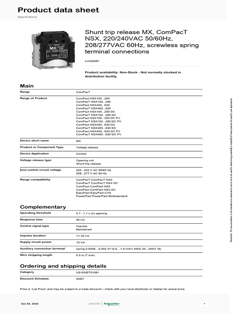 MX Shunt Trip Release for ComPacT NSX | PDF | Alternating Current ...