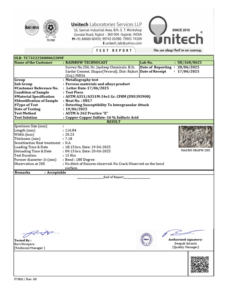 Intergranular Attack Test Report | PDF | Building Materials ...
