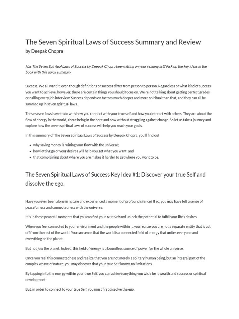 Summary of Seven Spiritual Laws of Success | PDF | Thought | Self