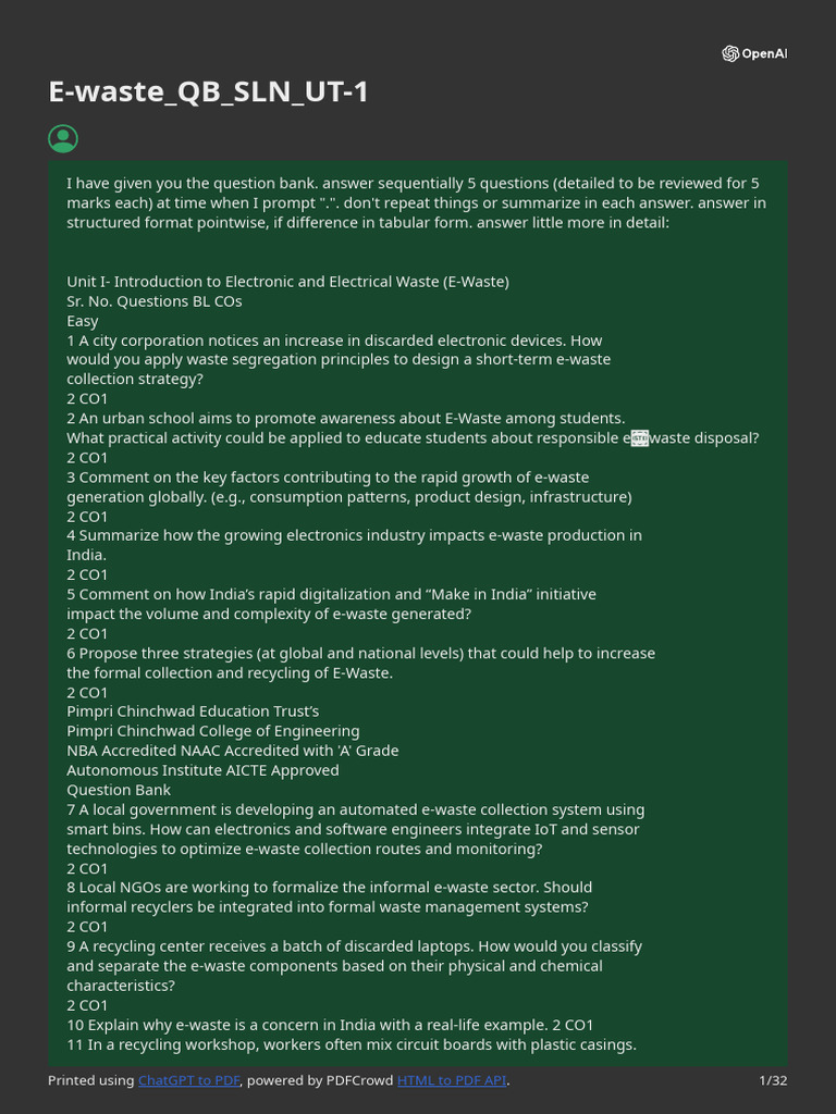 E-Waste QB SLN Ut-1 | PDF | Electronic Waste | Recycling