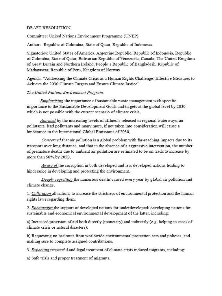 DRAFT RESOLUTION of Brownie Cartel | PDF | United Nations Environment ...