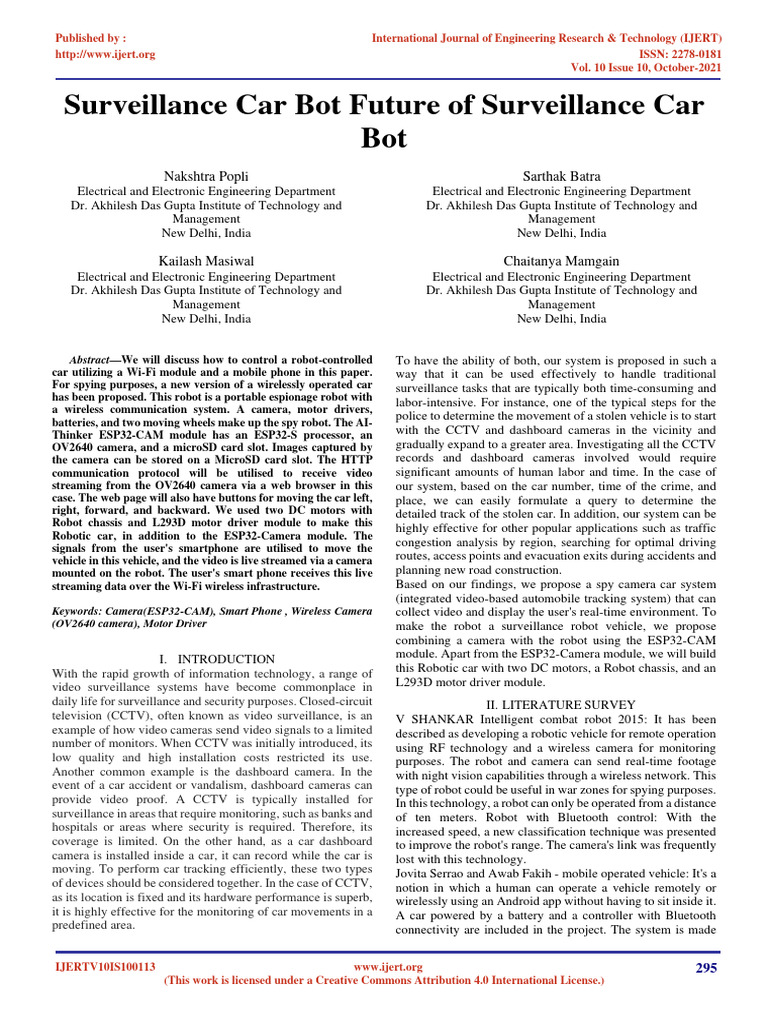 Surveillance Car Bot Future of Surveilla | PDF | Closed Circuit ...