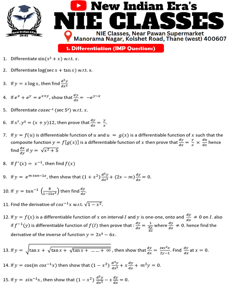 Differentiation - 70886090 - 2025 - 11 - 25 - 15 - 40 | PDF | Function (Mathematics) | Chess Theory