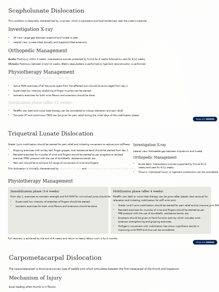 Scapholunate & Carpometacarpal Dislocation Guide | PDF ...