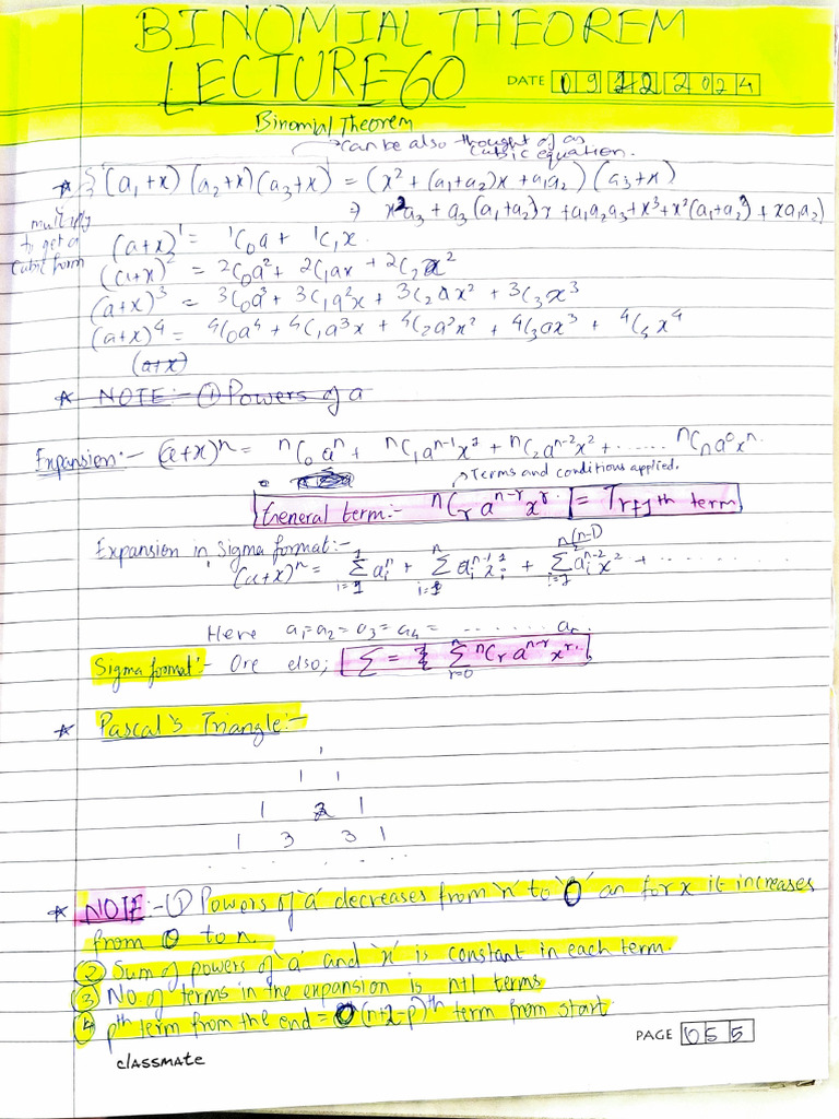 Binomial Theorem Notes | PDF