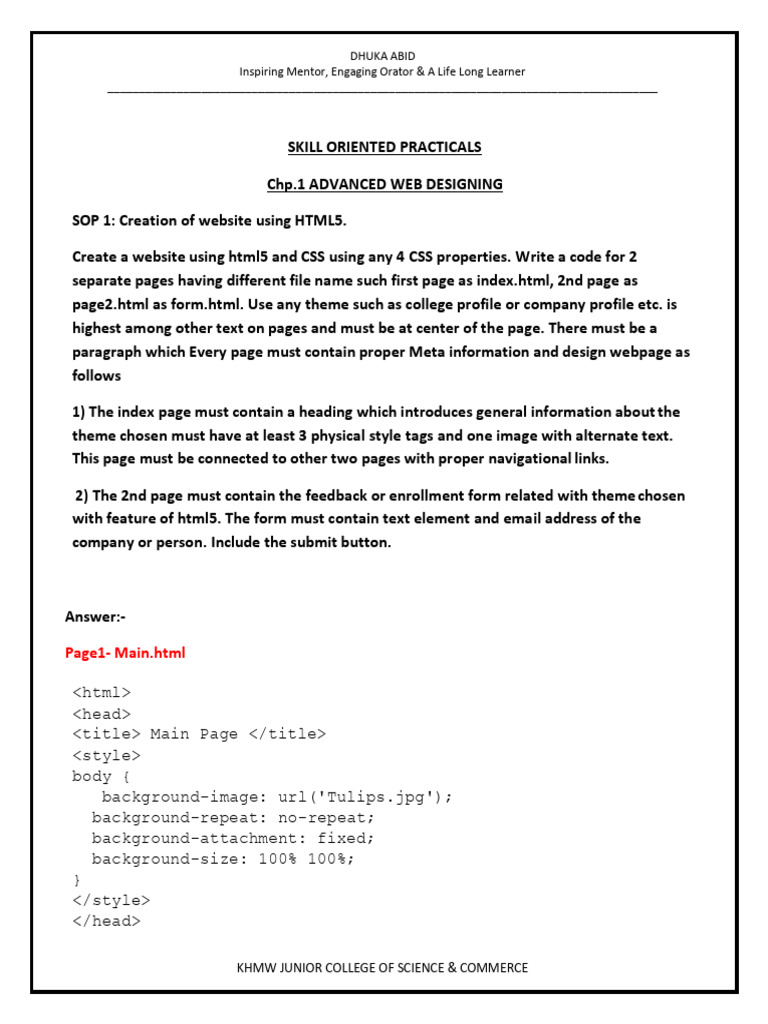 Advanced Web Designing SOP 1 | PDF | Cyberspace | Computing