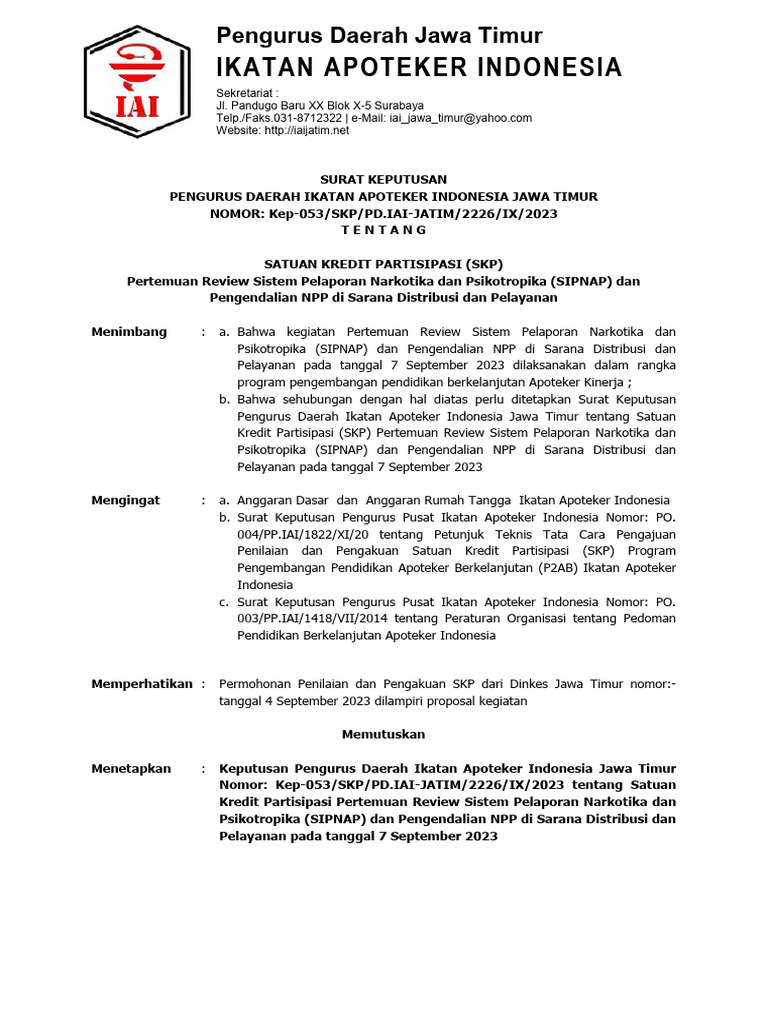 SKP Pertemuan Narkotika IAI Jatim 2023 | PDF