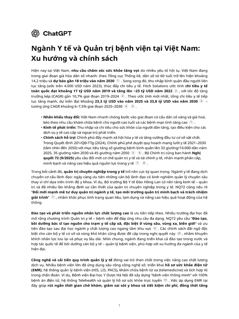 Ngành Y Tế Và Quản Trị Bệnh Viện Tại Việt Nam_ Xu Hướng Và Chính Sách | PDF