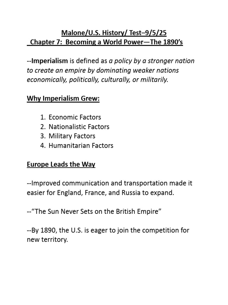 American History Chapter 7 Notes Becoming A World Power VOLUME 2 - 2017 ...