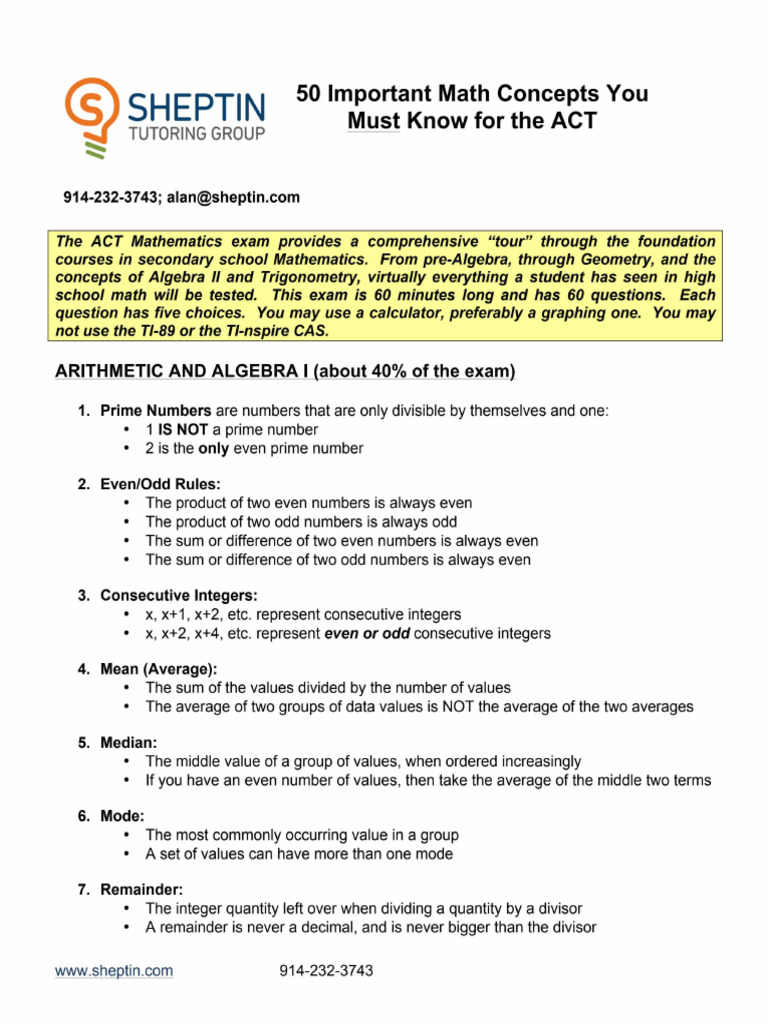 Microsoft Word - 50 Important Math Concepts | PDF