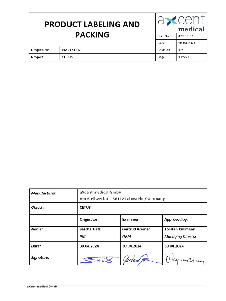 AXcent CETUS - 33 - Product Labeling and Packing en 1.2 | PDF