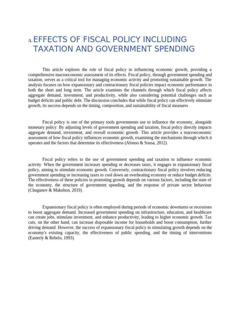 Effects of Fiscal Policy Including Taxation and Government Spending ...