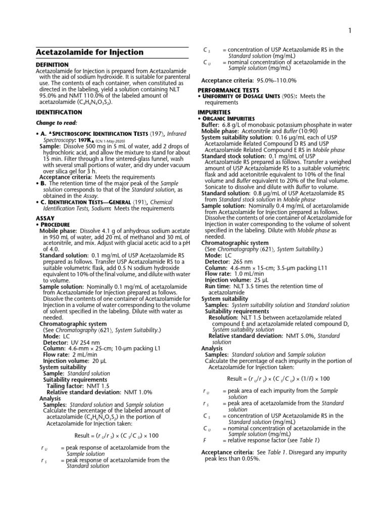 Acetazolamide For Injection | PDF | Chromatography | Analytical Chemistry