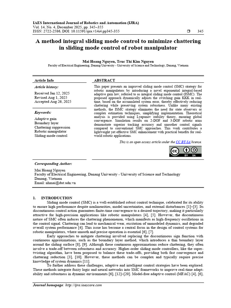 Integral Sliding Mode Control for Robots | PDF | Mechanics | Applied ...