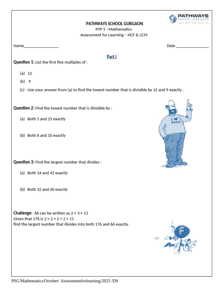 HCF & LCM Assessment for PYP 5 | PDF