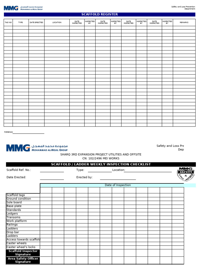 Scaffold Inspection Checklist Template | PDF