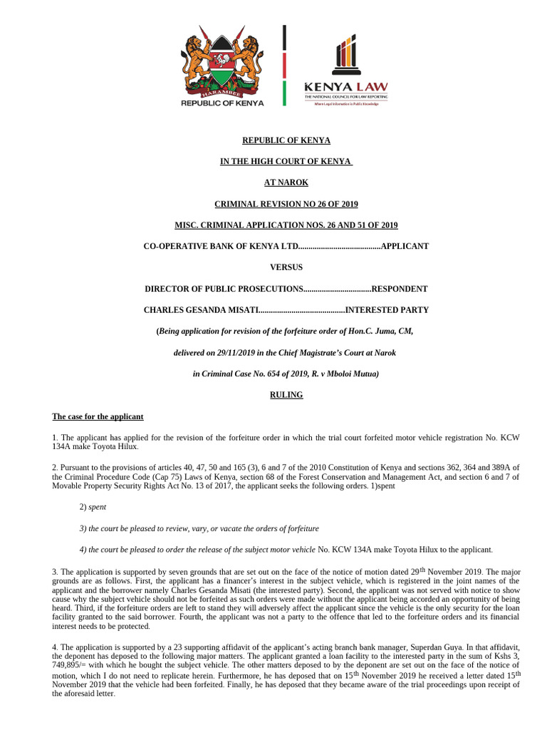 Cooperative Bank of Kenya LTD V Director of Public Prosecutions Charles ...