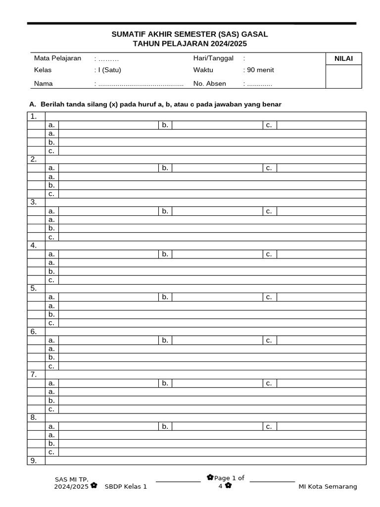 Template Kls 1 Dan 2 Kumer | PDF