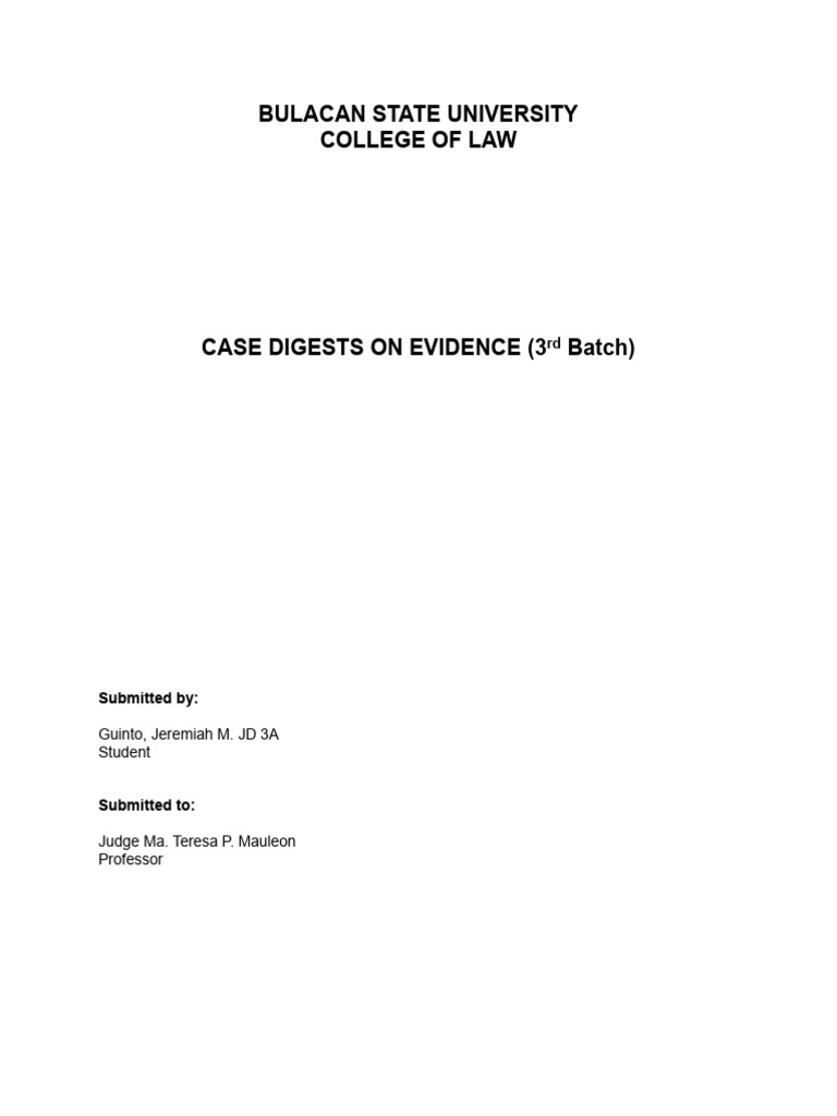 Case Digests on Evidence: Batch 3 | PDF | Confession (Law) | Complaint