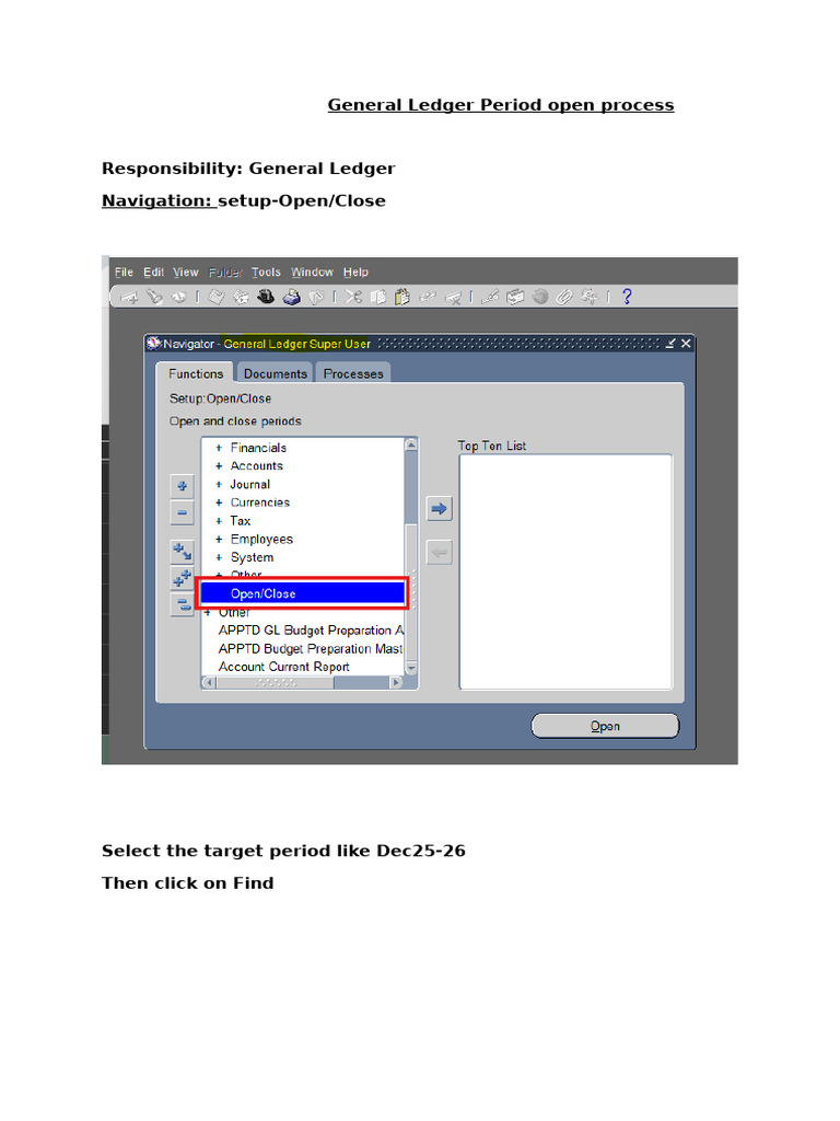 General Ledger Period Open Process | PDF