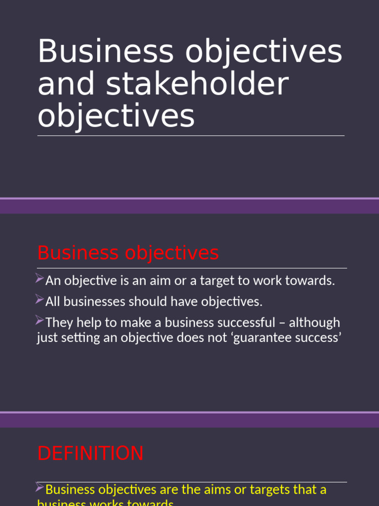 Business and Stakeholder Objectives Explained | PDF | Business ...