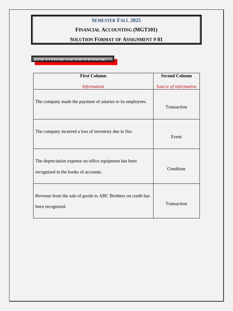 Assignment Format For Solution - MGT101 - F2025 | PDF