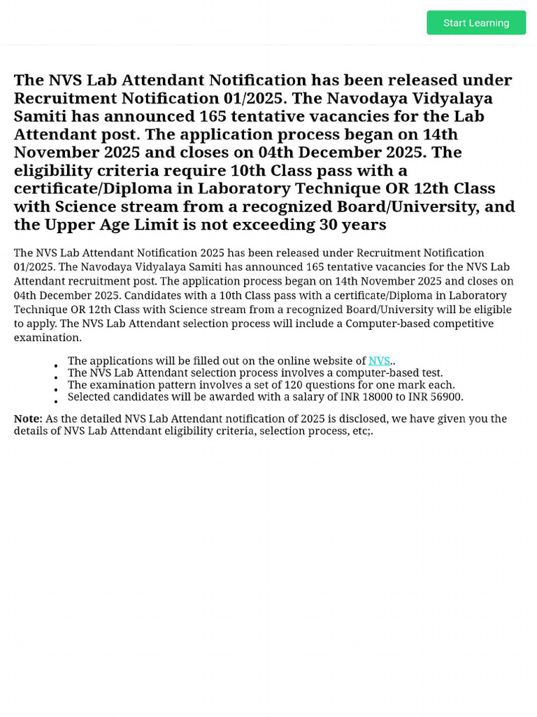 NVS Lab AttendantExam Info | PDF